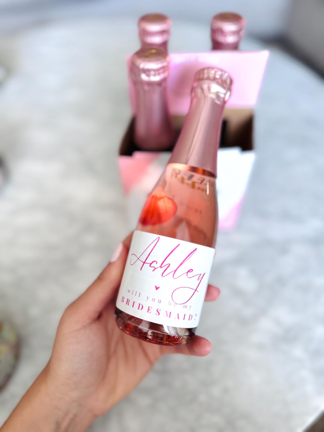 Pack of Mini Custom Champagne Labels Bridesmaid Proposal Personalized ...