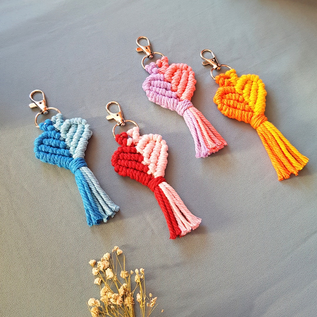 Heart Shaped Macrame Keychains | Handmade Macrame Gift | Two Coloured ...