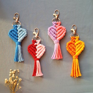 Heart Shaped Macrame Keychains | Handmade Macrame Gift | Two Coloured ...