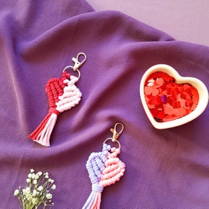 Heart Shaped Macrame Keychains | Handmade Macrame Gift | Two Coloured ...