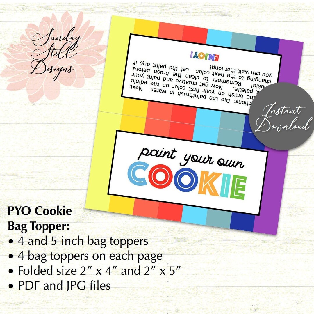 PYO Cookie Bag Toppers, Rainbow Design (digital Download) - Etsy