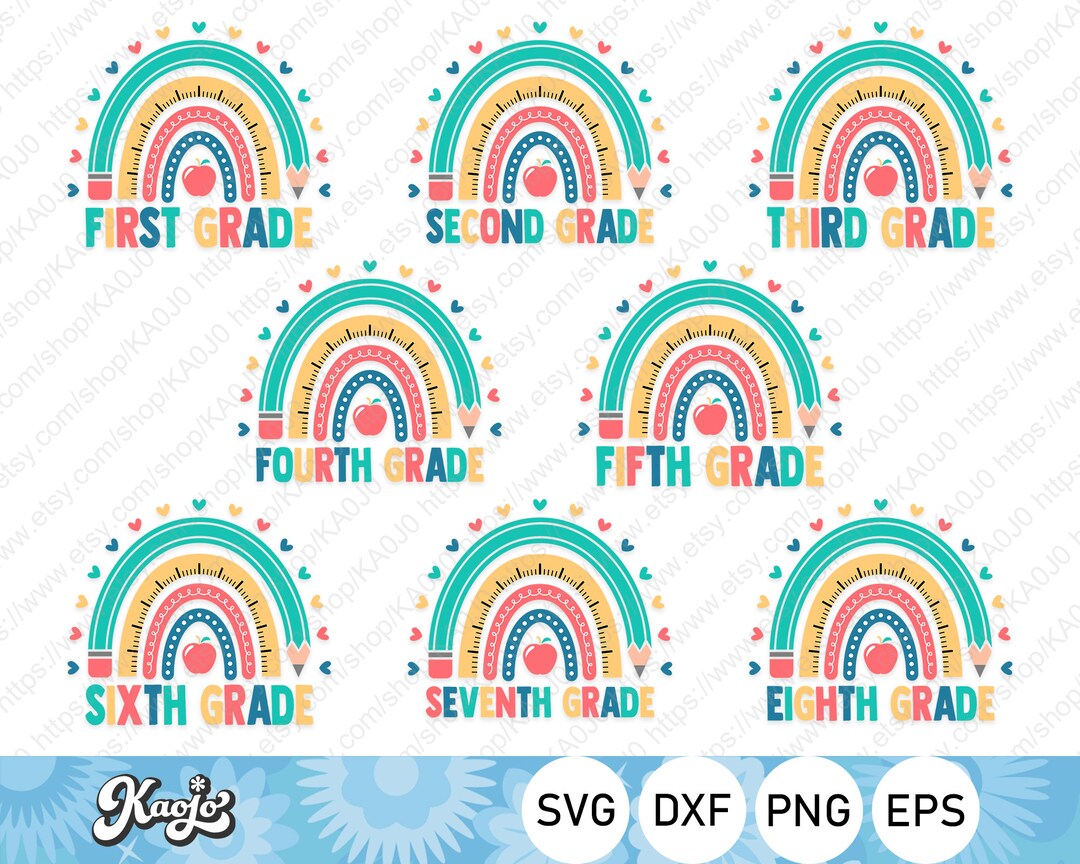 First-eighth Grade Rainbow Svg Bundle, First Day of School Svg, Back to ...