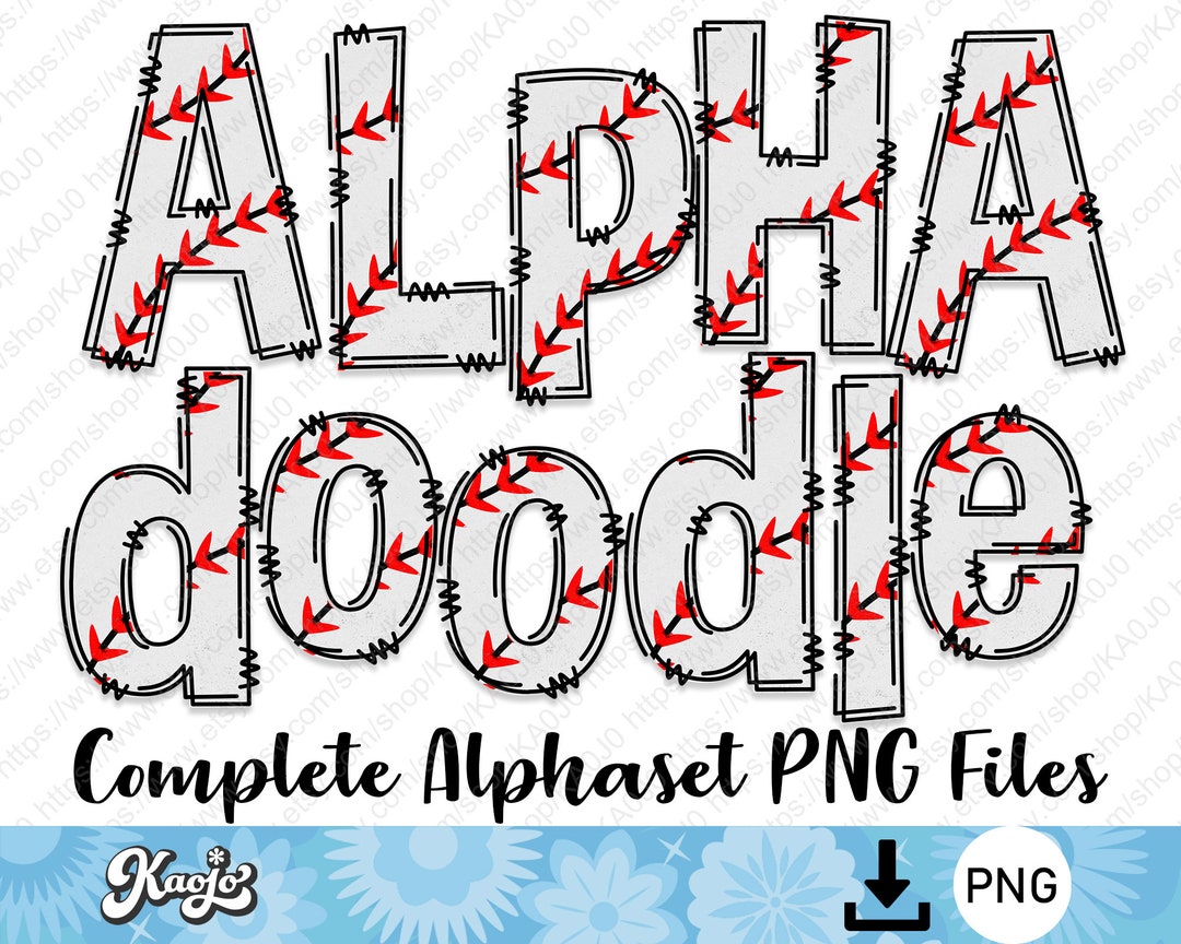 Baseball Doodle Letters PNG Bundle, Entire Doodle Alphabet Uppercase ...