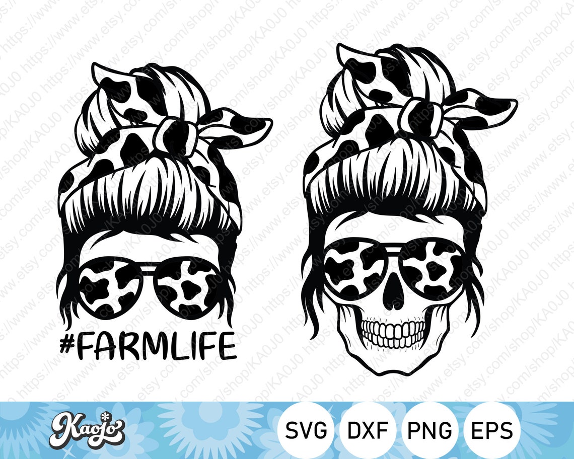 Messy Bun Cow Print Svg, Skull Mom Cow Print Svg, Sunglasses Messy Bun ...