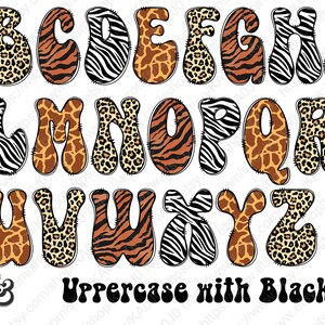 Wild Doodle Letters PNG Bundle, Groovy Animal Pattern Alphabet ...