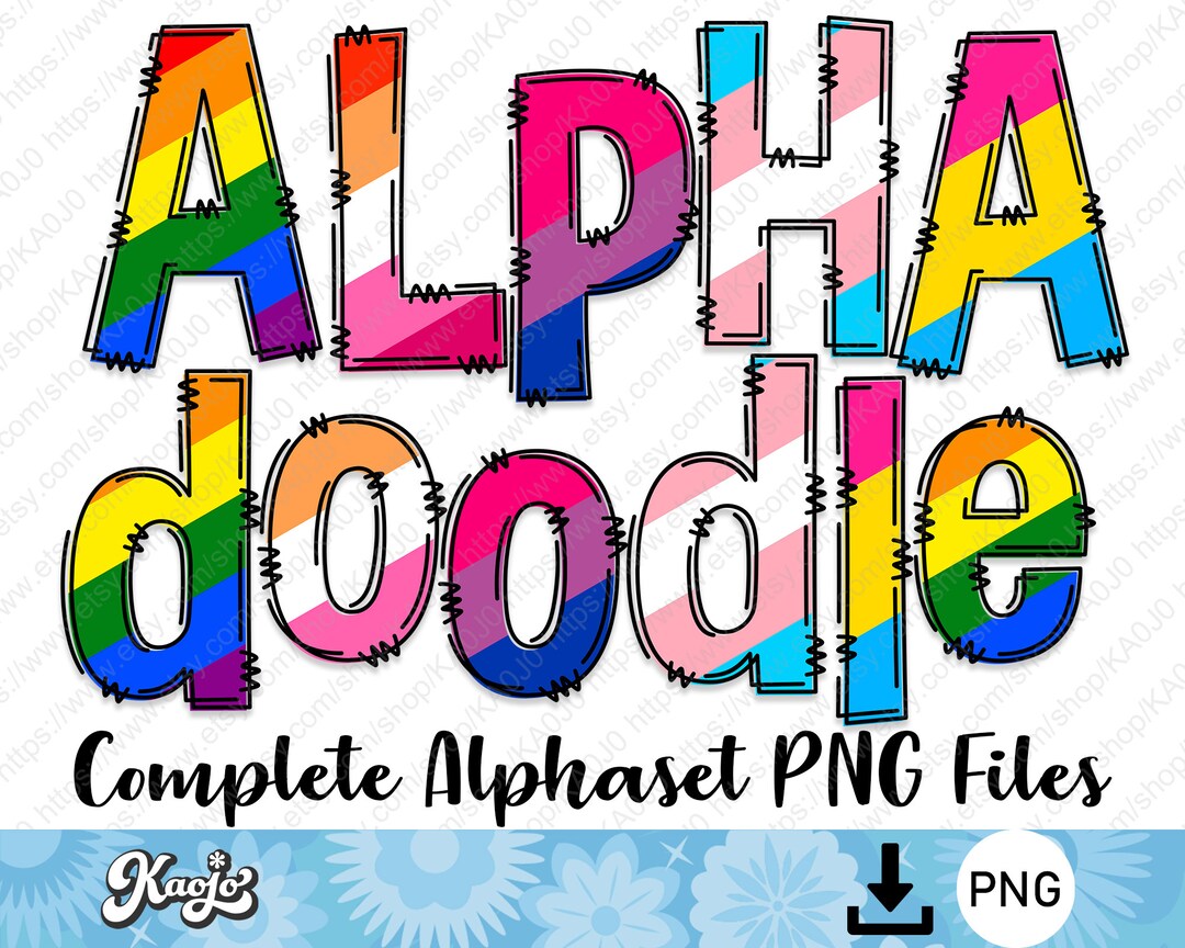 LGBTQ Flag Doodle Letters PNG Bundle, Entire Doodle Alphabet Uppercase ...