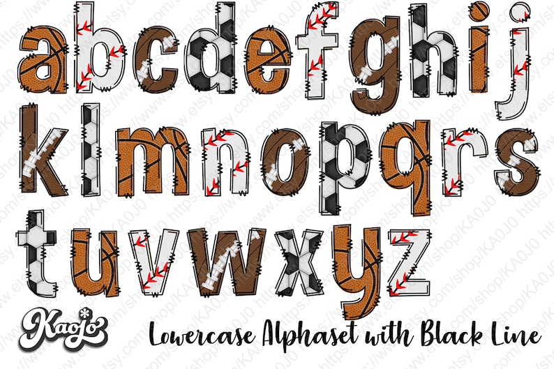 Sport Ball Doodle Letters PNG Bundle, Basketball, Football Alphabet ...