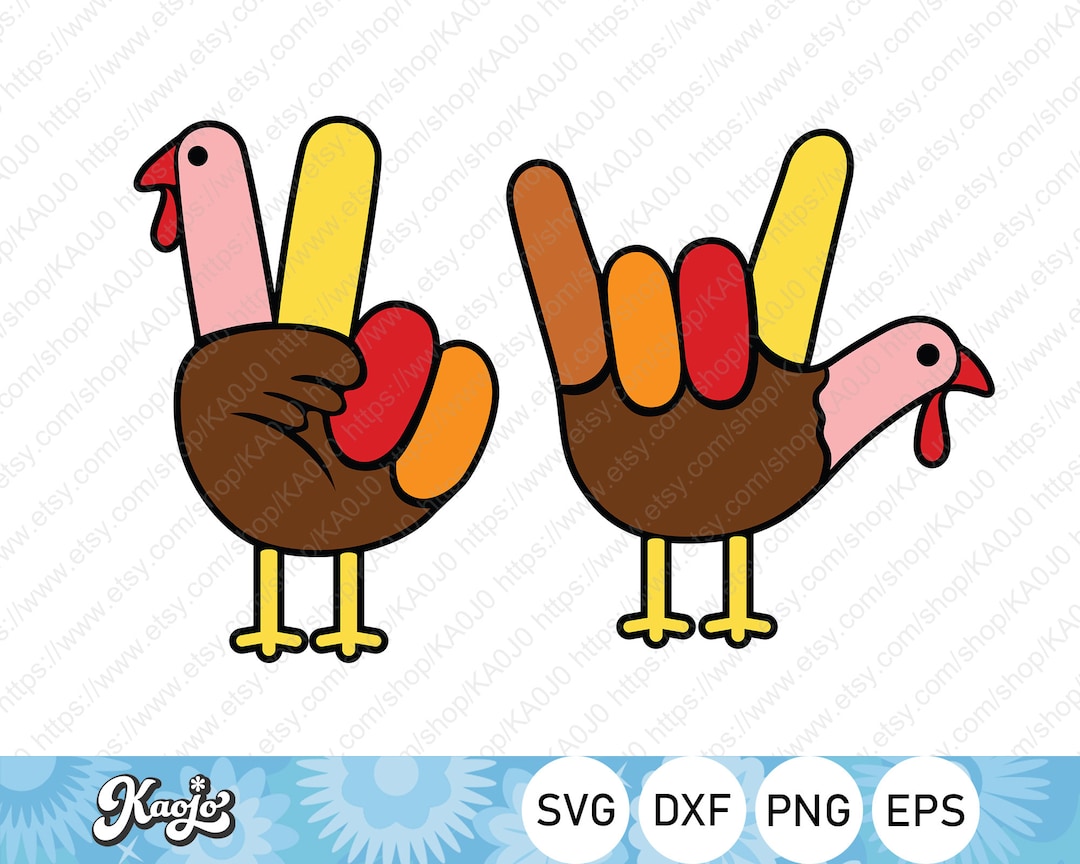 Peace Sign Turkey Hand SVG, I Love You Sign Turkey Hand SVG ...