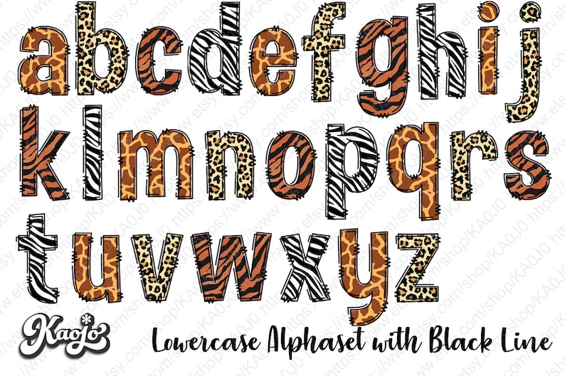 Wild Doodle Letters PNG Bundle, Animal Skin Pattern Alphabet Uppercase ...
