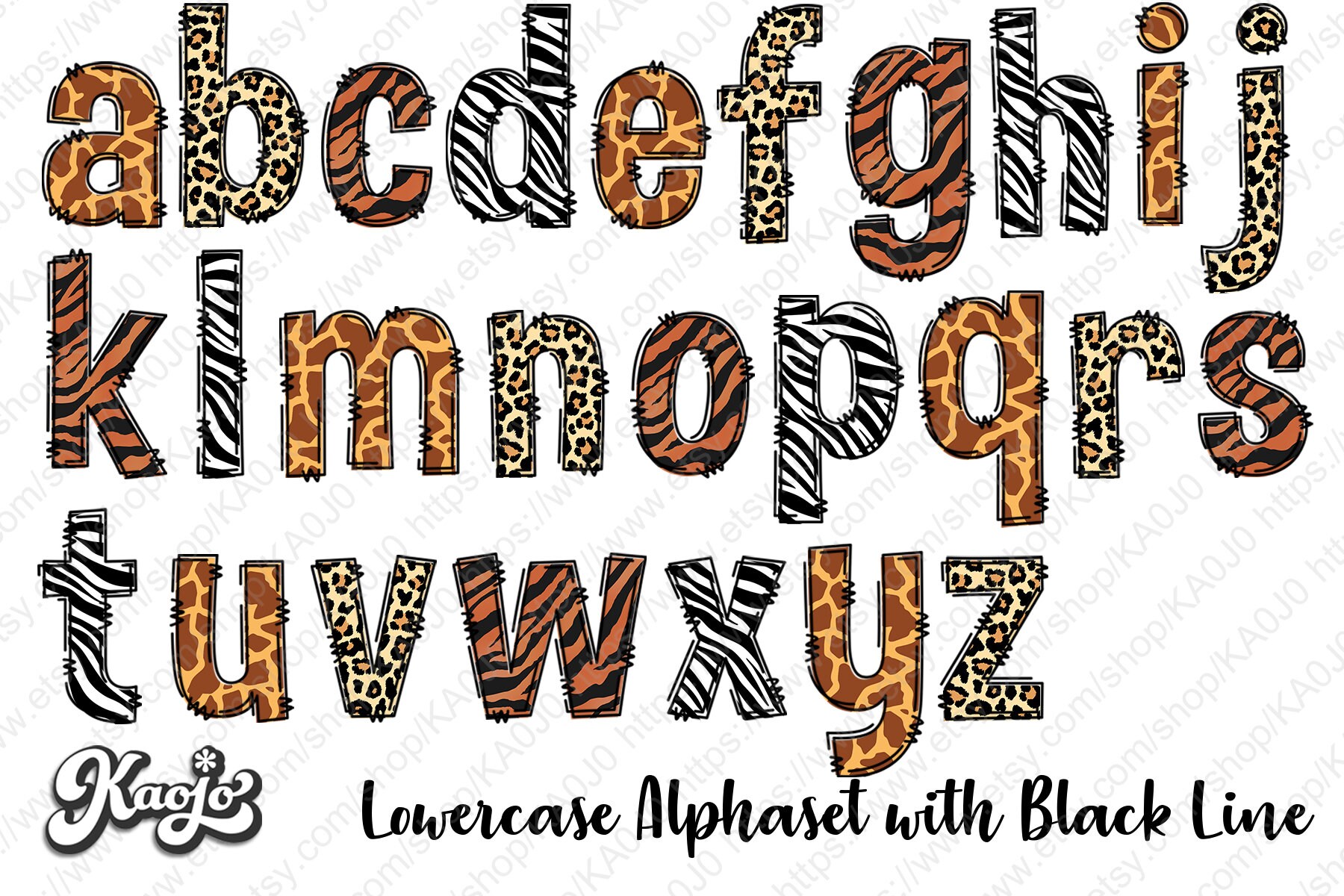 Wild Doodle Letters PNG Bundle, Animal Skin Pattern Alphabet Uppercase ...