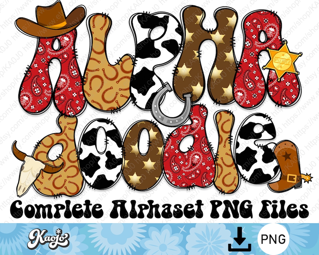 Country Doodle Letters PNG Bundle, Western Groovy Alphabet Uppercase ...