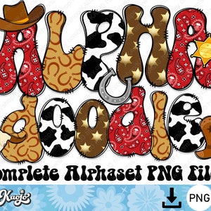 Country Doodle Letters PNG Bundle, Western Groovy Alphabet Uppercase ...