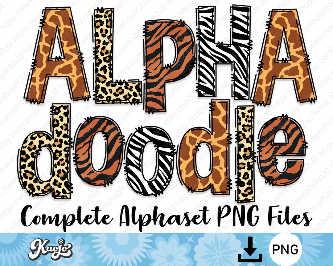 Wild Doodle Letters PNG Bundle, Animal Skin Pattern Alphabet Uppercase ...