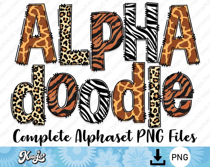 Safari Animals Doodle Alphabet Sublimation Clipart PNG, Number & A-Z ...