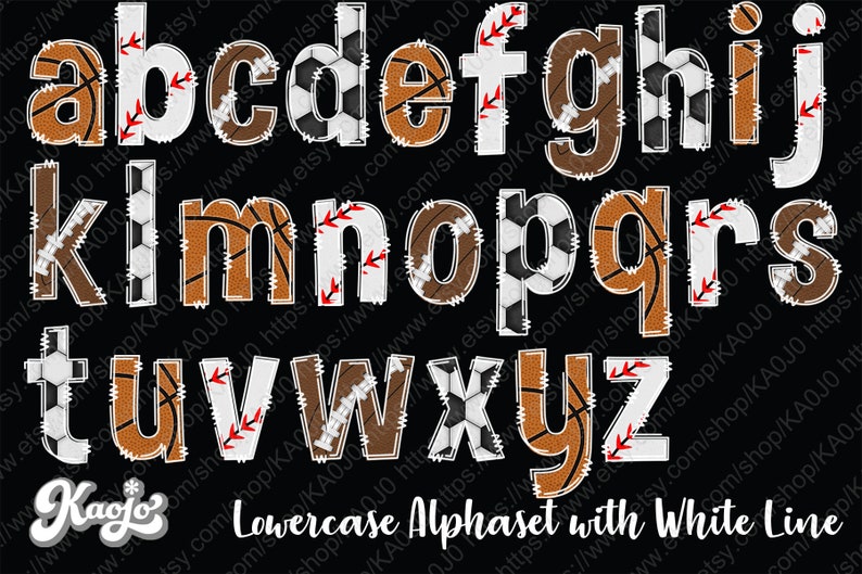 Sport Ball Doodle Letters PNG Bundle, Basketball, Football Alphabet ...
