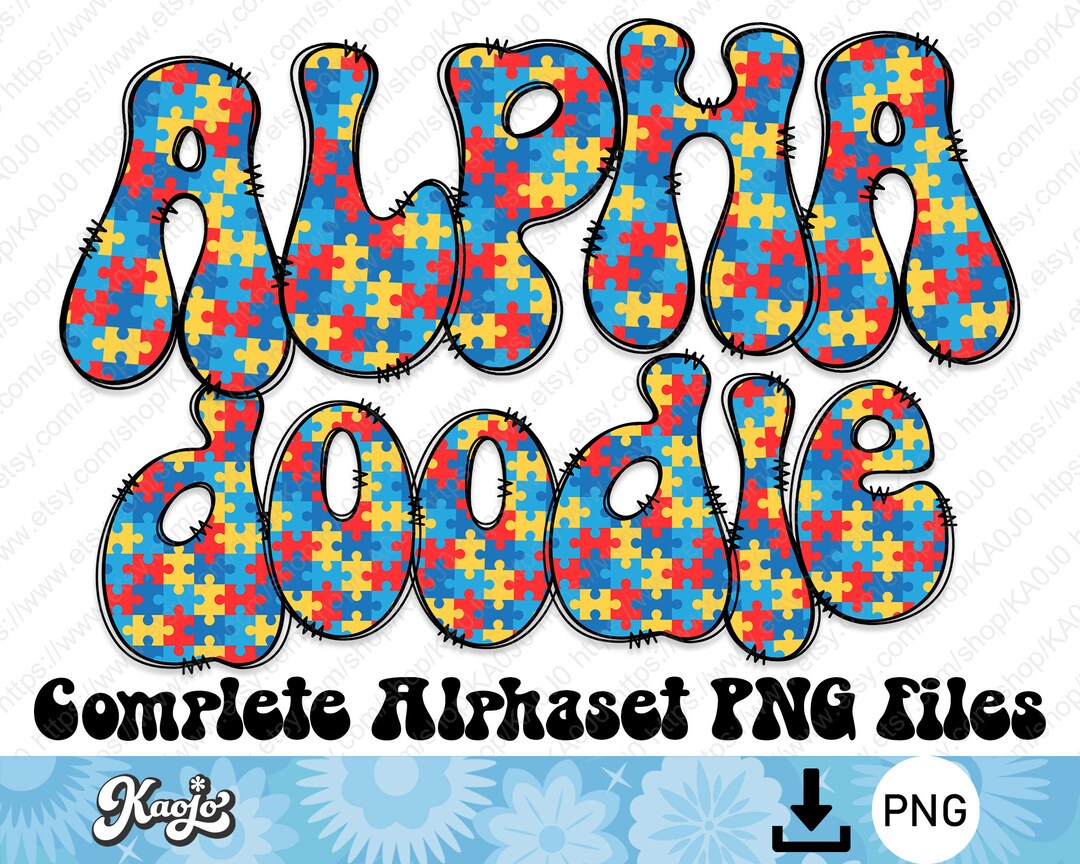 Autism Doodle Letters PNG, Colorful Puzzle Pieces Alphabet Uppercase ...