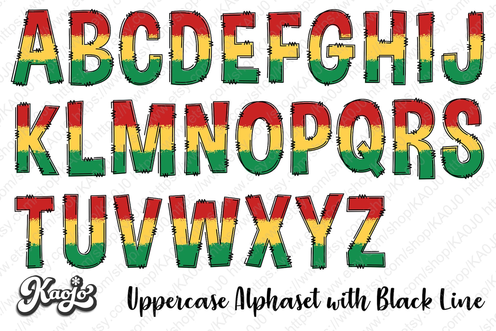 Juneteenth Doodle Letters PNG Bundle, Entire Doodle Alphabet Uppercase ...