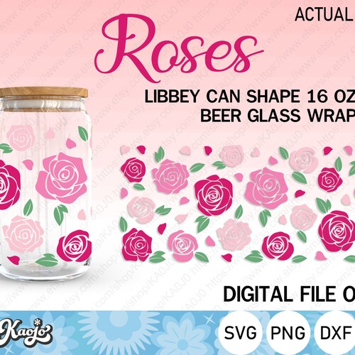 Roses Can Glass SVG Pink Rose Can Shaped Glass SVG Pink - Etsy