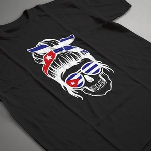 Messy Bun Cuba Flag SVG, Cuban Skull Mom SVG, Sunglasses Messy Bun ...