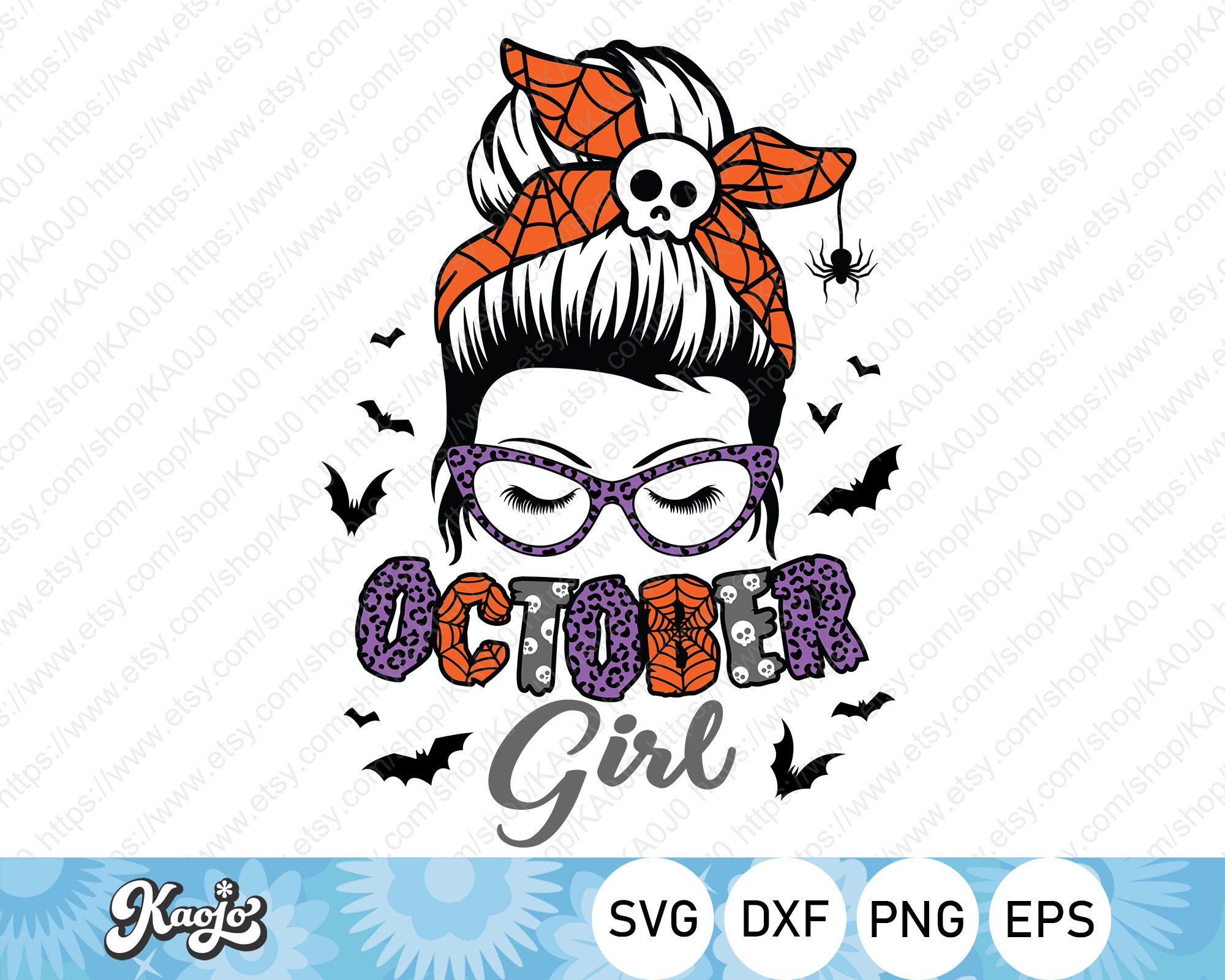 October Girl SVG Halloween Messy Bun SVG October Birthday - Etsy