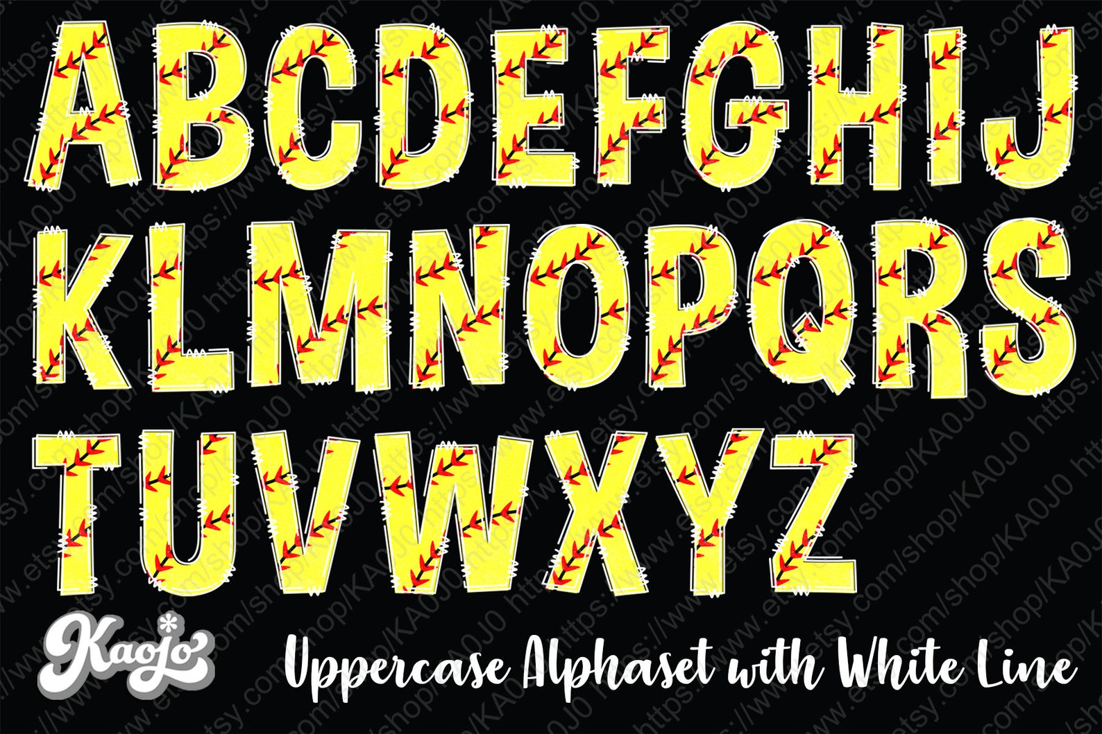 Softball Doodle Letters PNG Bundle, Entire Doodle Alphabet Uppercase ...
