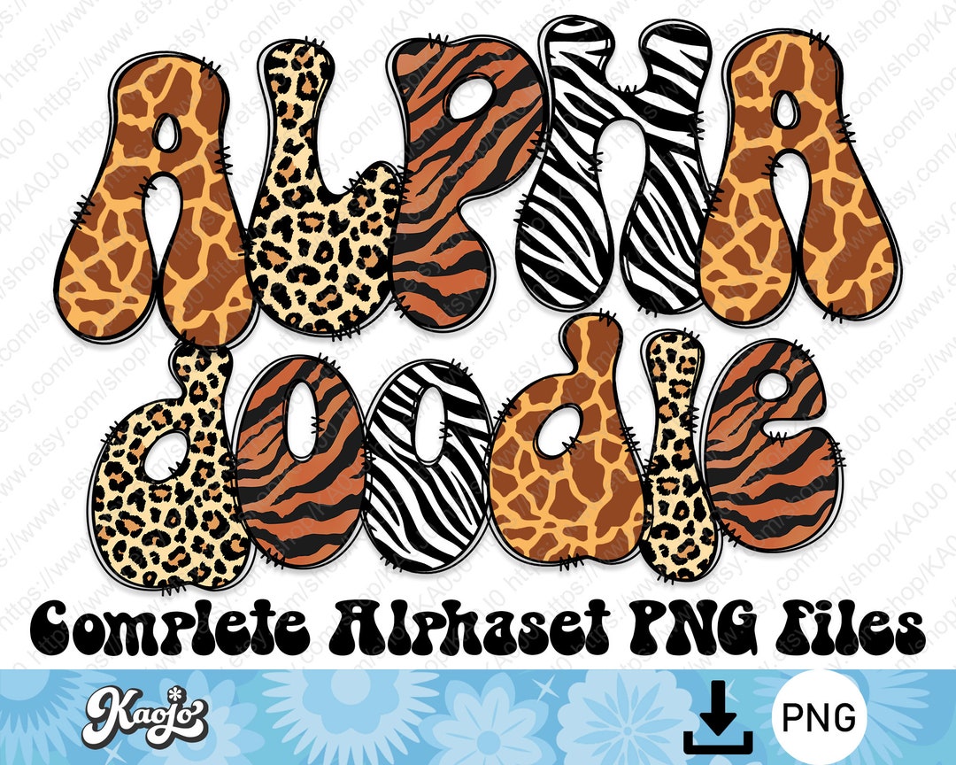 Wild Doodle Letters PNG Bundle, Groovy Animal Pattern Alphabet ...