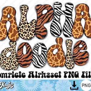 Wild Doodle Letters PNG Bundle, Groovy Animal Pattern Alphabet ...