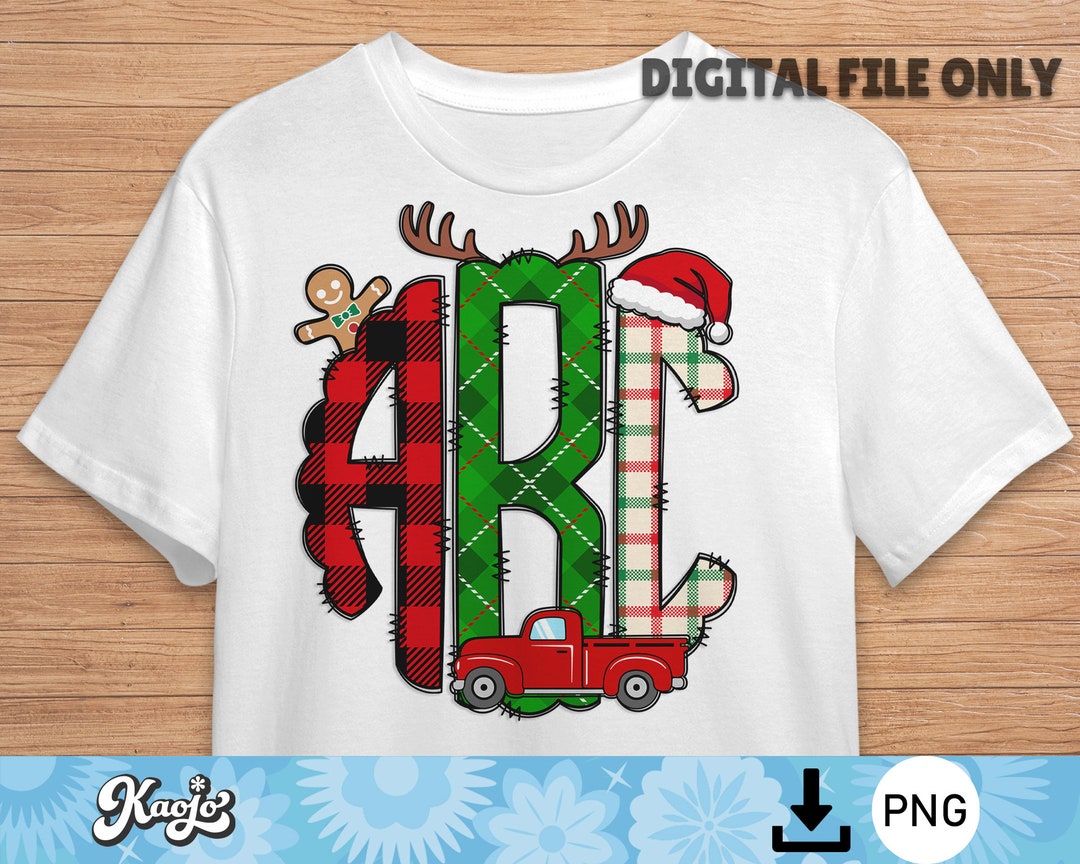 Christmas Doodle Monogram Letter PNG, Plaid Pattern Alphabet With ...