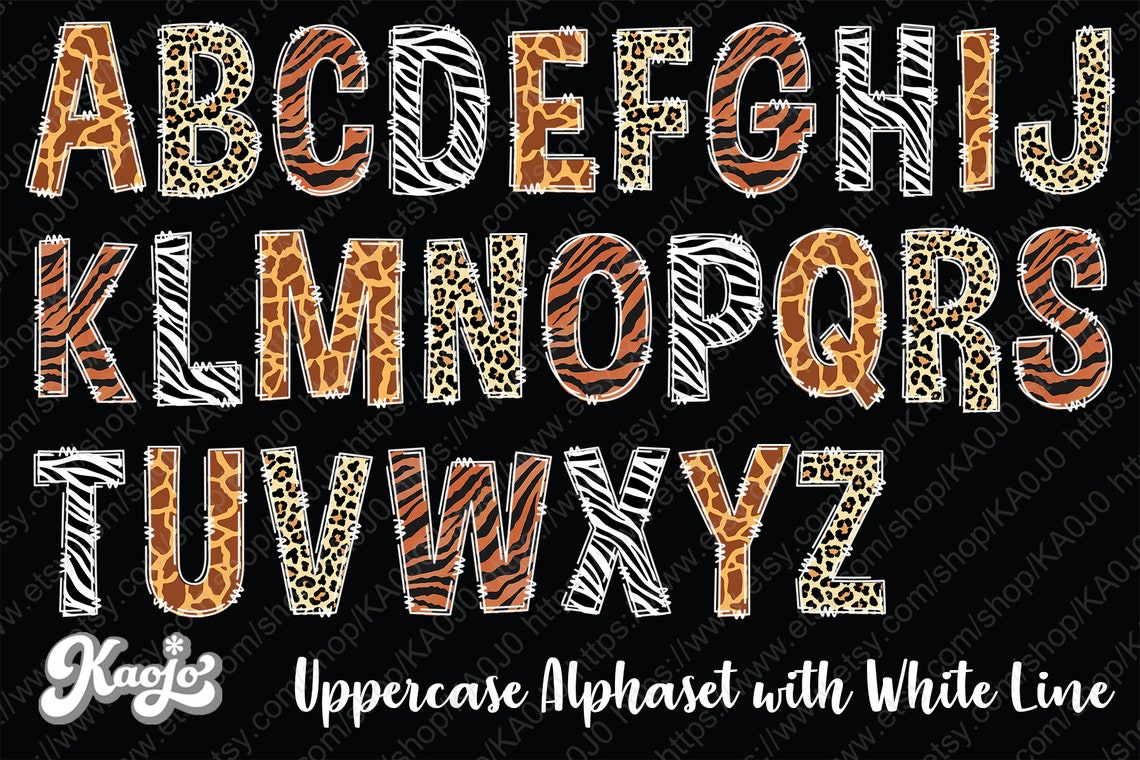 Wild Doodle Letters PNG Bundle, Animal Skin Pattern Alphabet Uppercase ...