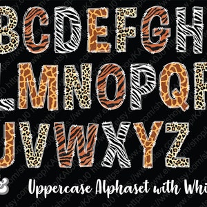 Wild Doodle Letters PNG Bundle, Animal Skin Pattern Alphabet Uppercase ...