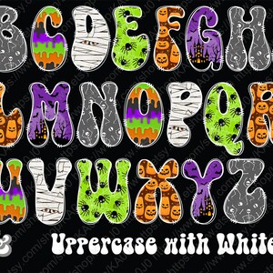 Halloween Doodle Letters PNG, Groovy Trick or Treat Alphabet Uppercase ...