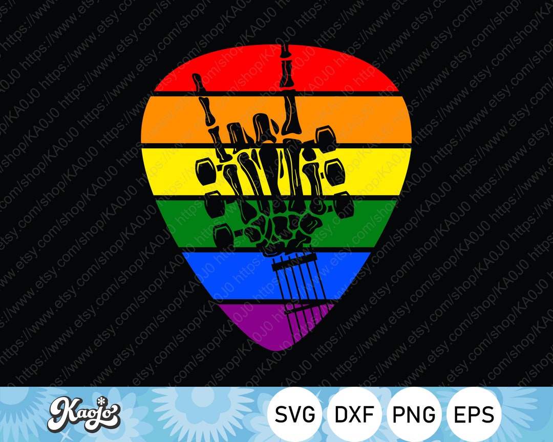 LGBTQ Pride Rock N Roll Guitar Skeleton Hand Svg, Rainbow Flag Skeleton ...