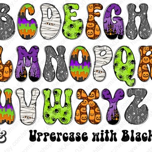 Halloween Doodle Letters PNG, Groovy Trick or Treat Alphabet Uppercase ...