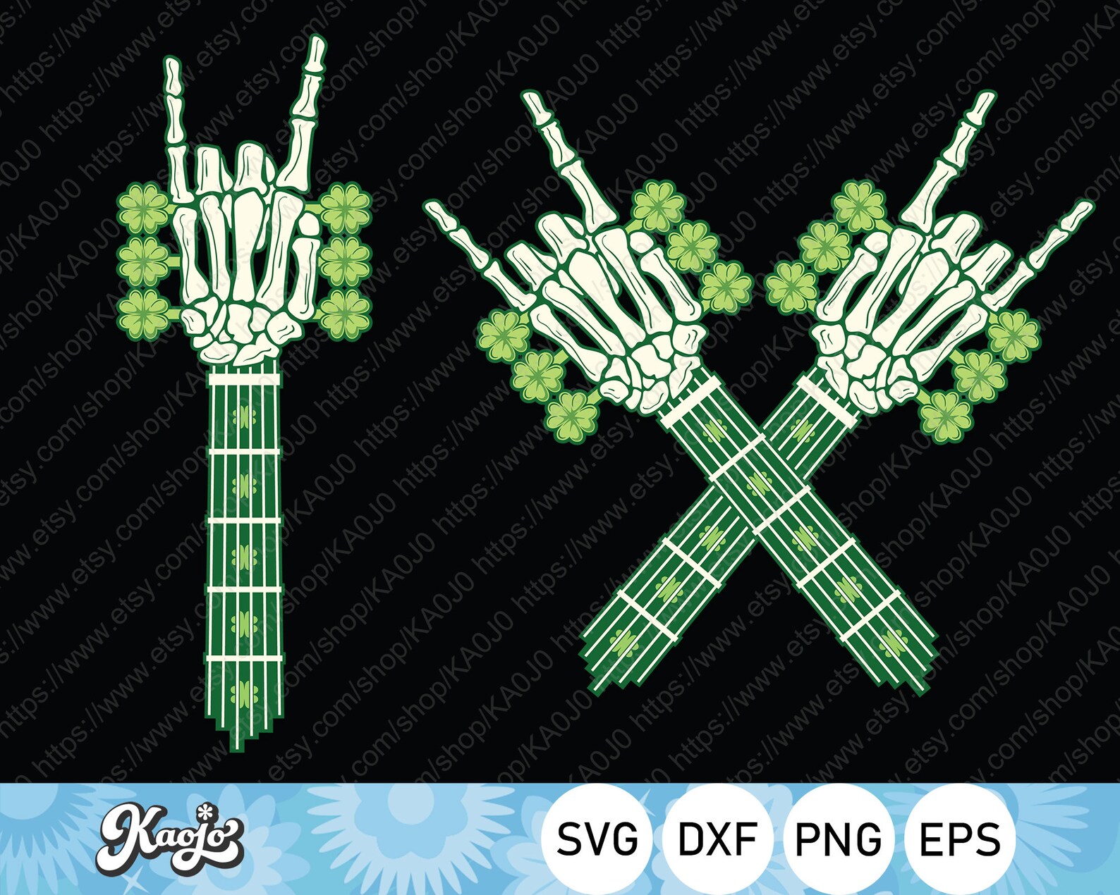 Shamrock Skeleton Hand Guitar Svg, Shamrock N Roll Svg, St Patricks Day ...