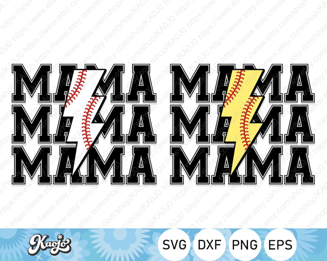 Baseball Mama Lightning Bolt Svg, Softball Lightning Bolt Svg, Sport ...