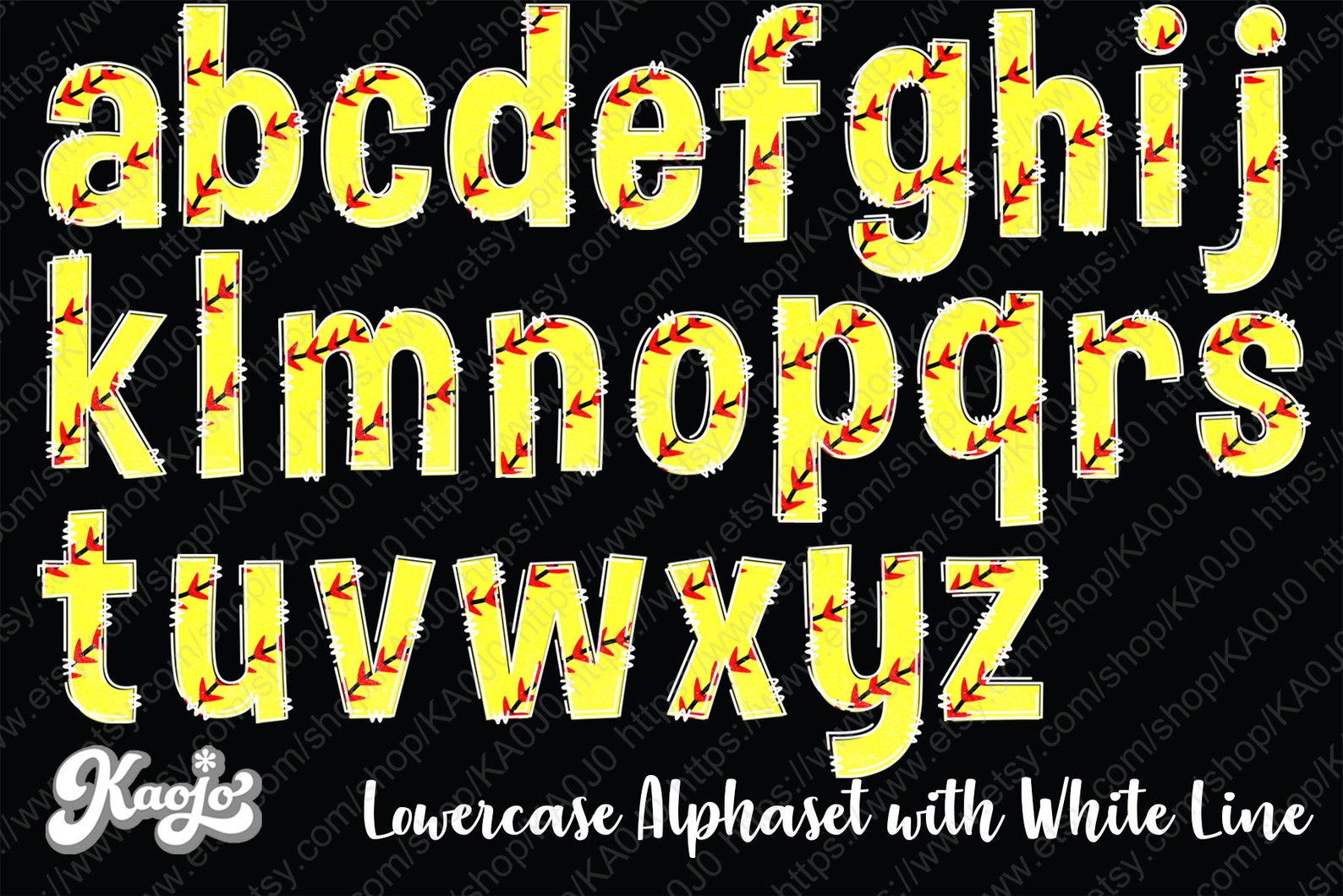 Softball Doodle Letters PNG Bundle, Entire Doodle Alphabet Uppercase ...