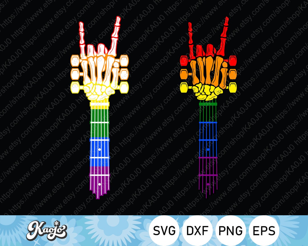 LGBTQ Pride Rock N Roll Guitar Skeleton Hand Svg, Rainbow Flag Rock on ...