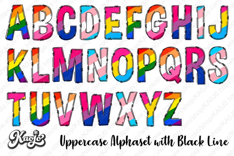 LGBTQ Flag Doodle Letters PNG Bundle, Entire Doodle Alphabet Uppercase ...
