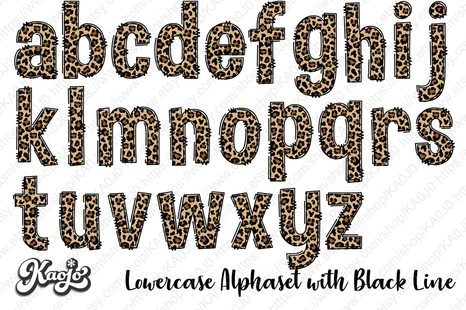 Leopard Print Doodle Letters PNG Bundle, Entire Doodle Alphabet ...