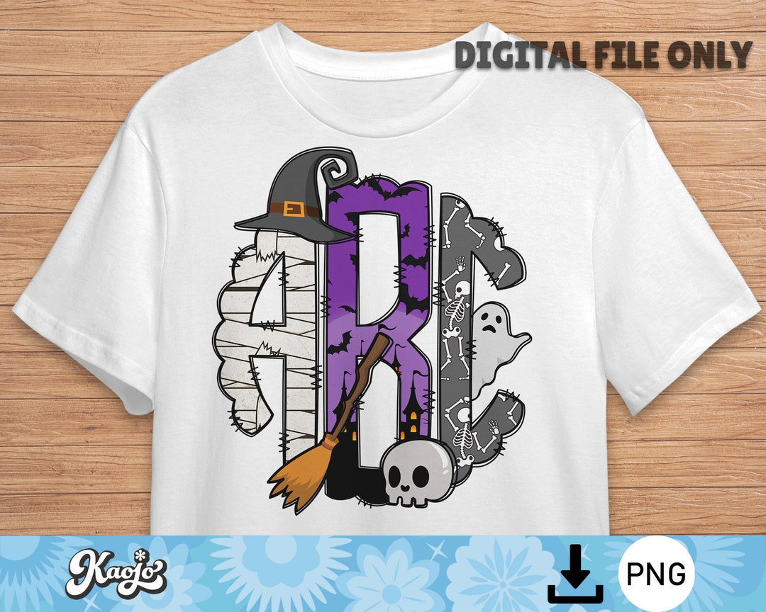 Halloween Doodle Monogram Letter PNG, Vampire, Skeleton, Mummy Alphabet ...