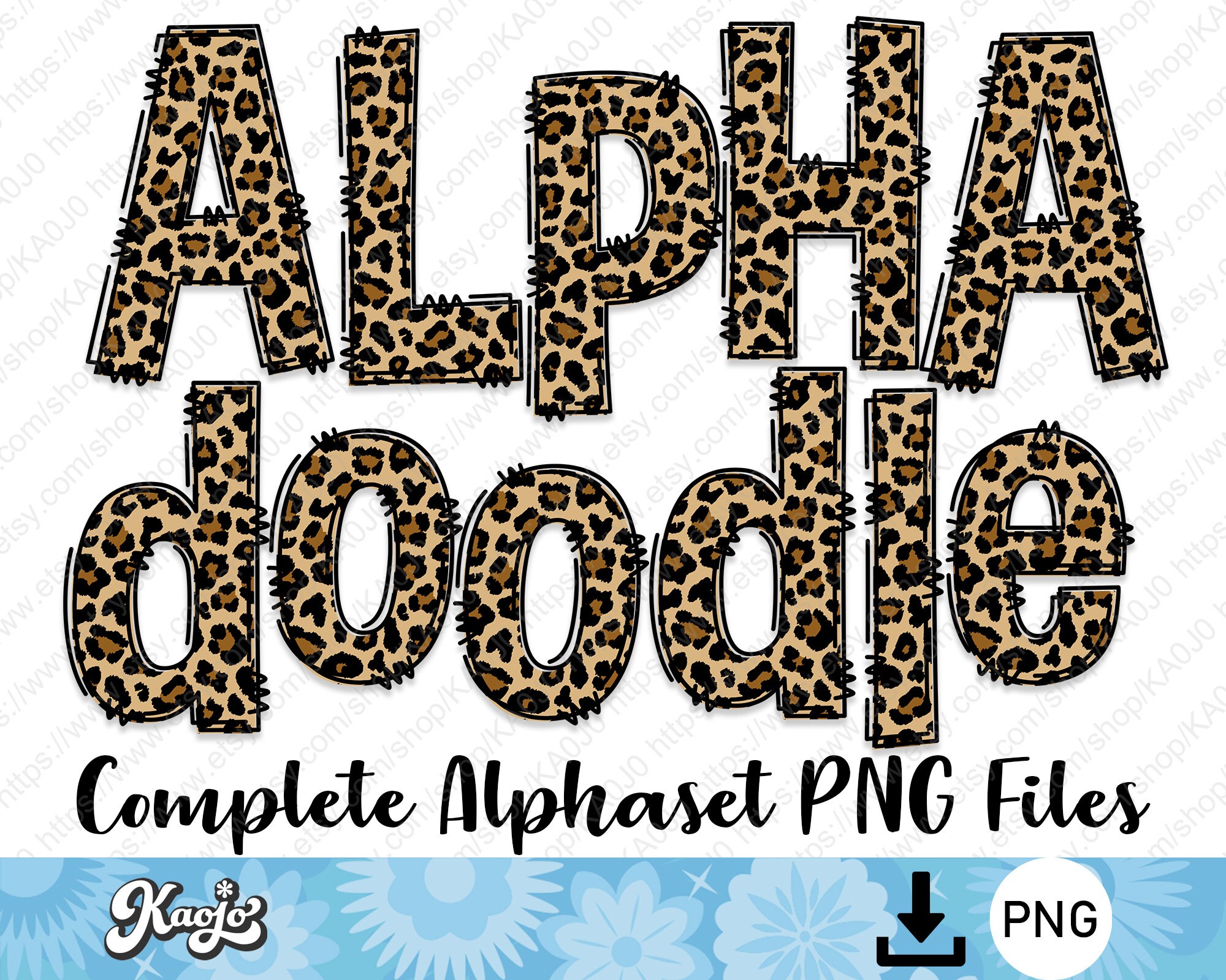 Leopard Print Doodle Letters PNG Bundle, Entire Doodle Alphabet ...