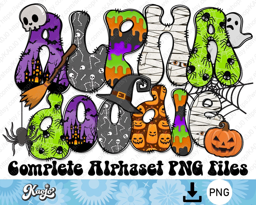 Halloween Doodle Letters PNG, Groovy Trick or Treat Alphabet Uppercase ...