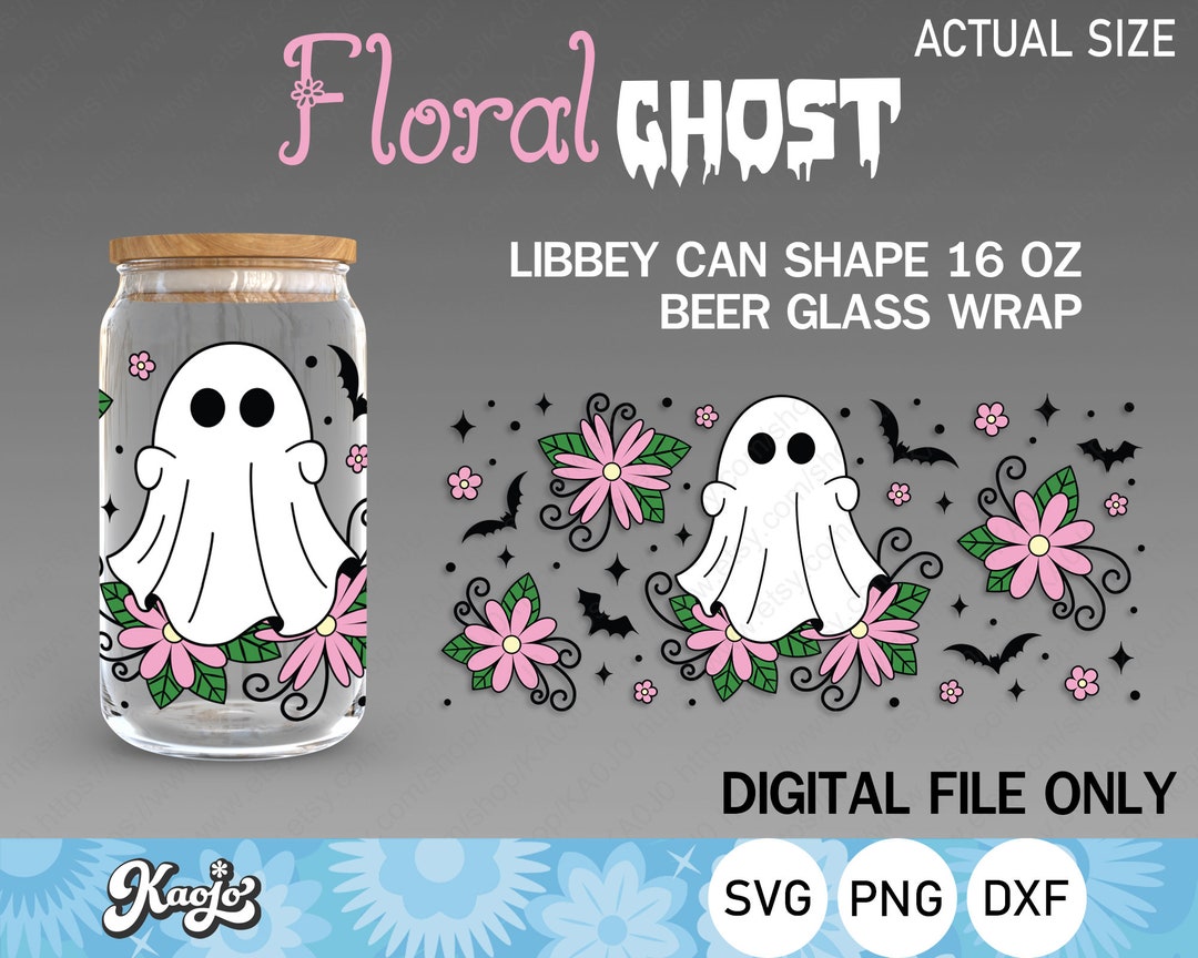 Floral Ghost Can Glass Svg, Halloween Can Glass Svg, Flower Ghost ...