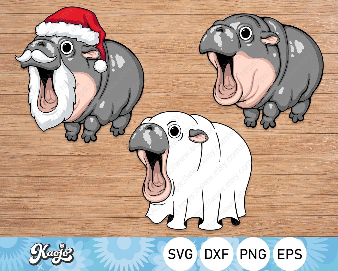 Moo Deng Svg Bundle, Thai Baby Pygmy Hippopotamus Svg, Santa Hippo Svg ...