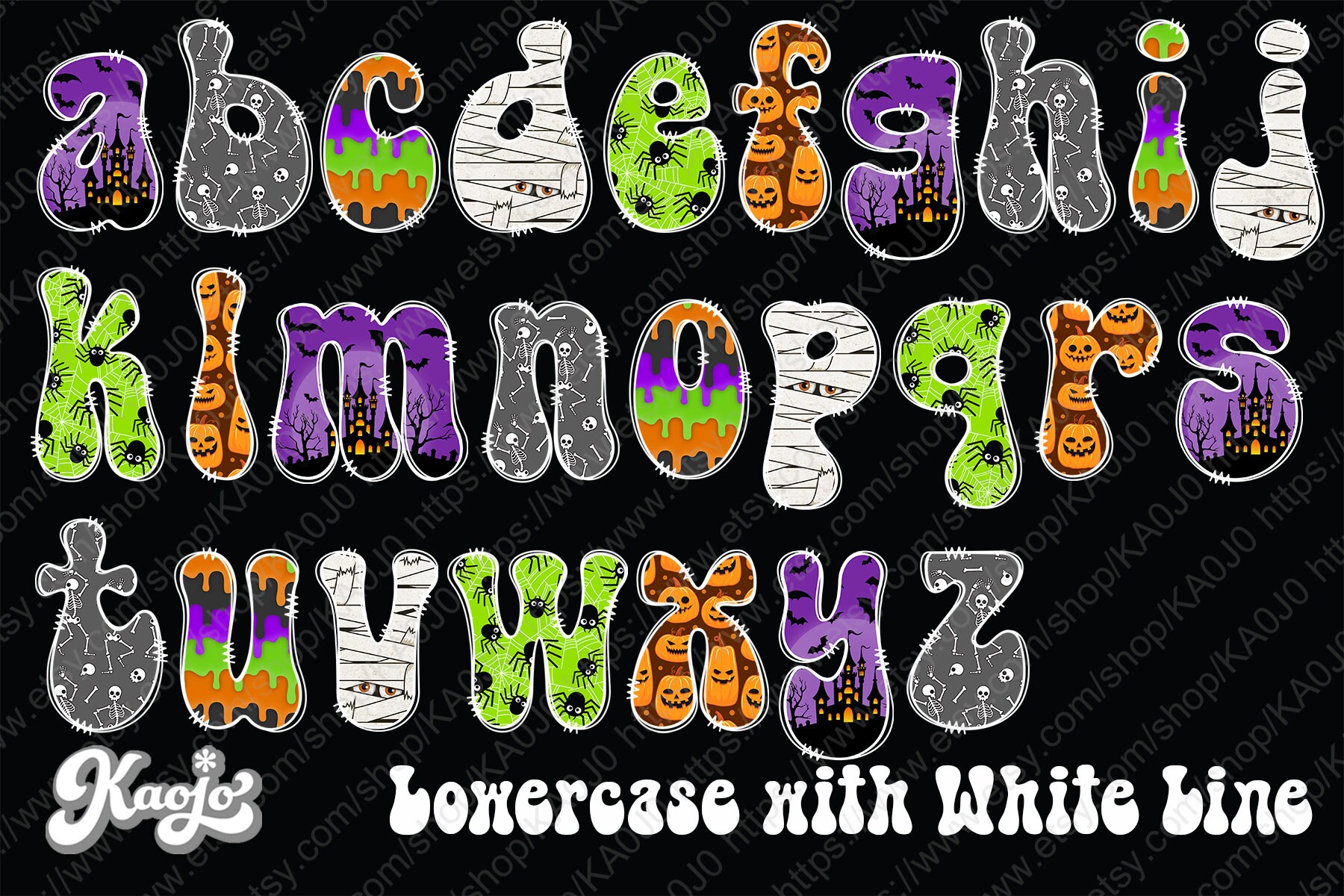 Halloween Doodle Letters PNG, Groovy Trick or Treat Alphabet Uppercase ...