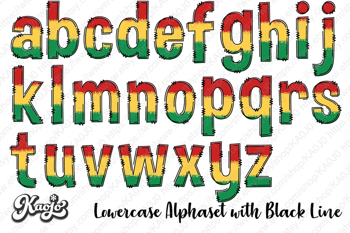 Juneteenth Doodle Letters PNG Bundle, Entire Doodle Alphabet Uppercase ...