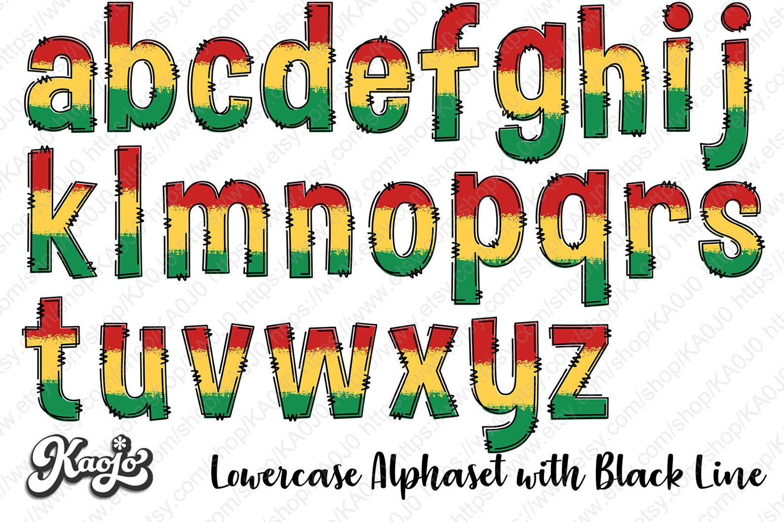 Juneteenth Doodle Letters PNG Bundle, Entire Doodle Alphabet Uppercase ...