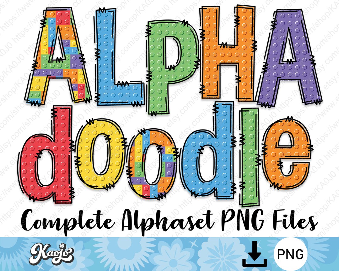 Building Block Doodle Letters PNG Bundle, Master Builder Doodle ...