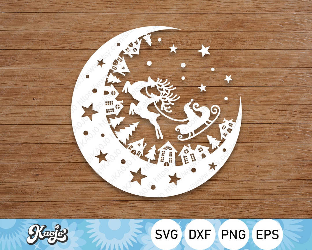 Christmas Moon SVG, Christmas Ornament SVG, Santa Claus Scene SVG ...