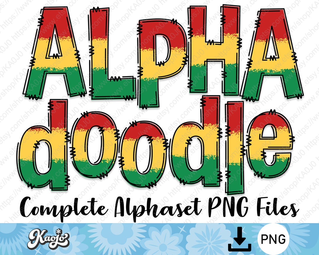 Juneteenth Doodle Letters PNG Bundle, Entire Doodle Alphabet Uppercase ...